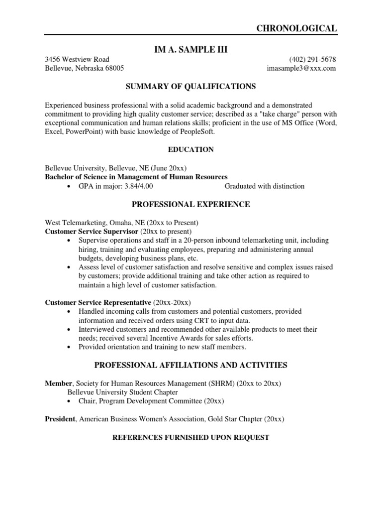 Summary of Qualifications: Chronological Im A. Sample Iii | PDF