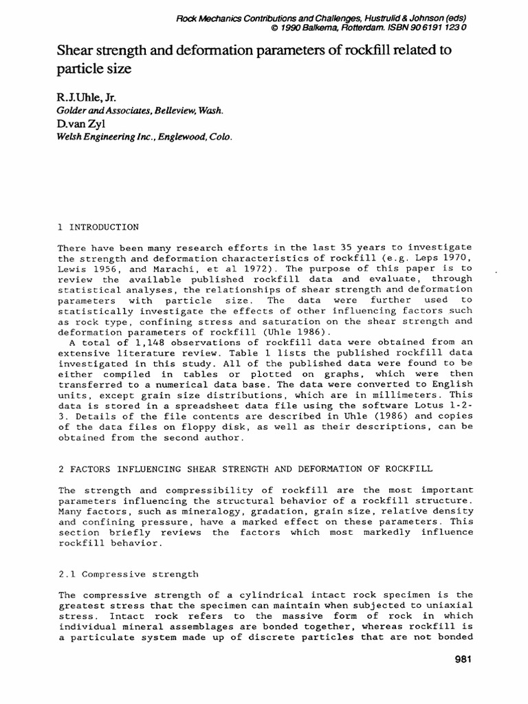Shear Strength and Deformation Parameters of Rockfill Related To ...