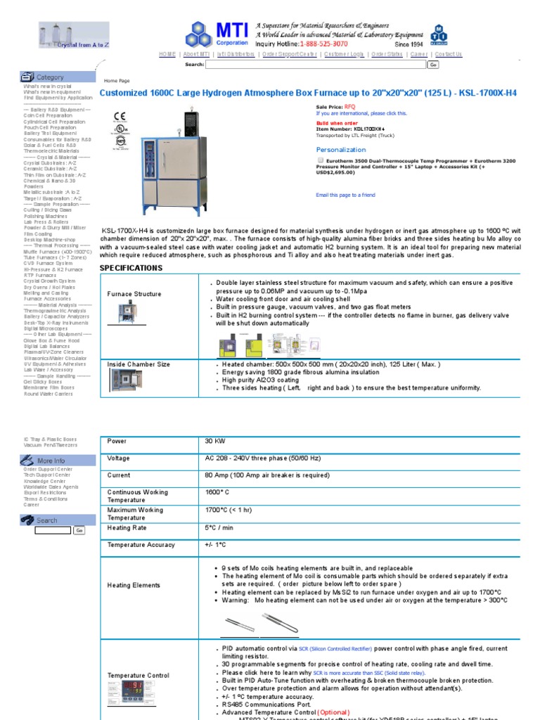 UL Standard 1700°C Large Hydrogen Atmosphere Box Furnace, 20x20x20 ...