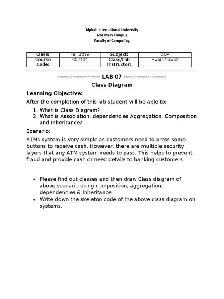14-11-2019 Lab Task Class Diagram | PDF