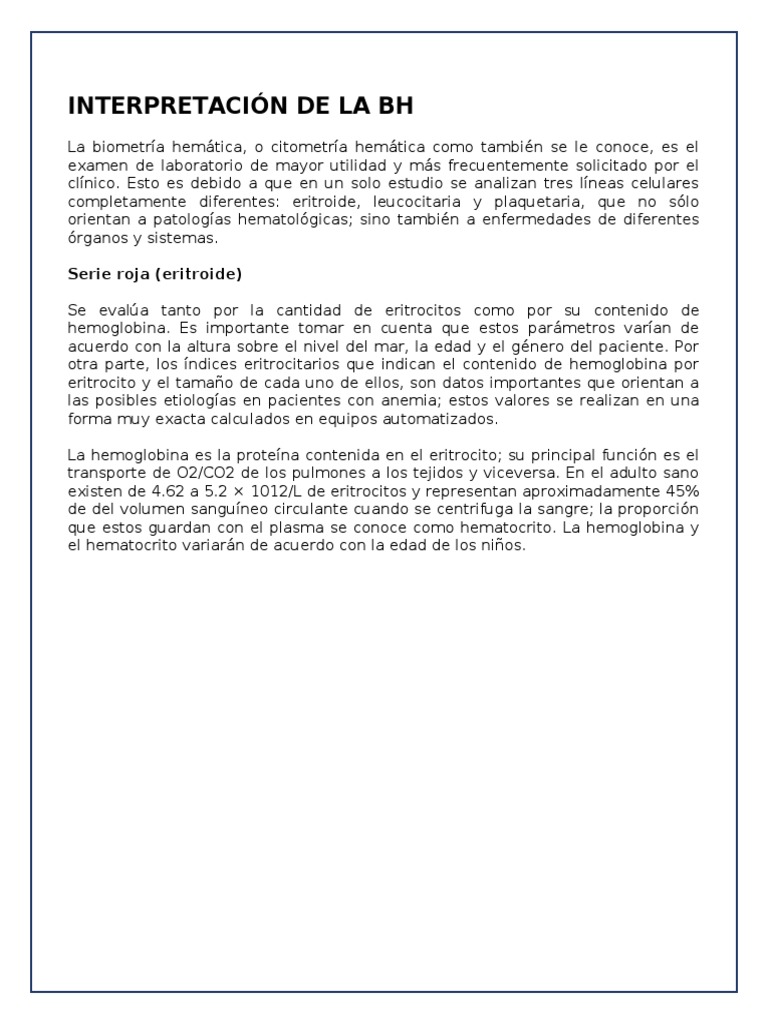 Análisis completo de la interpretación de la biometría hemática (BH ...