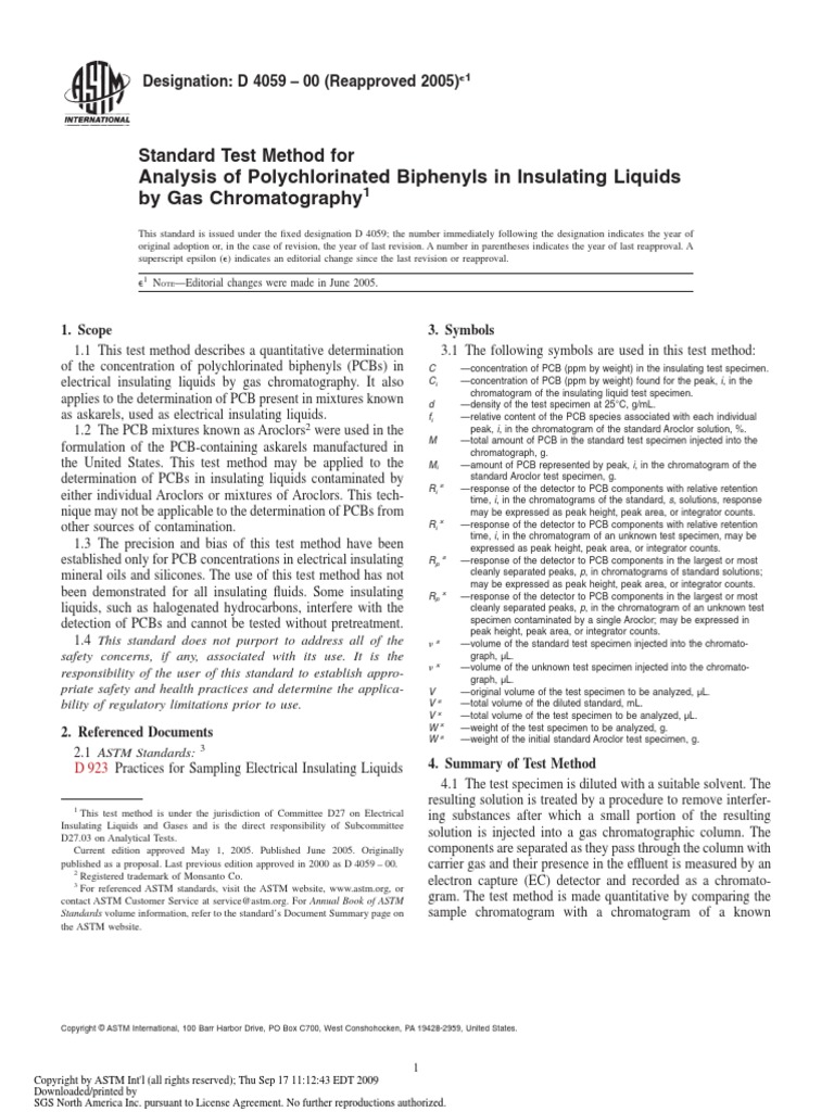Astm D 4059 | PDF | Gas Chromatography | Polychlorinated Biphenyl