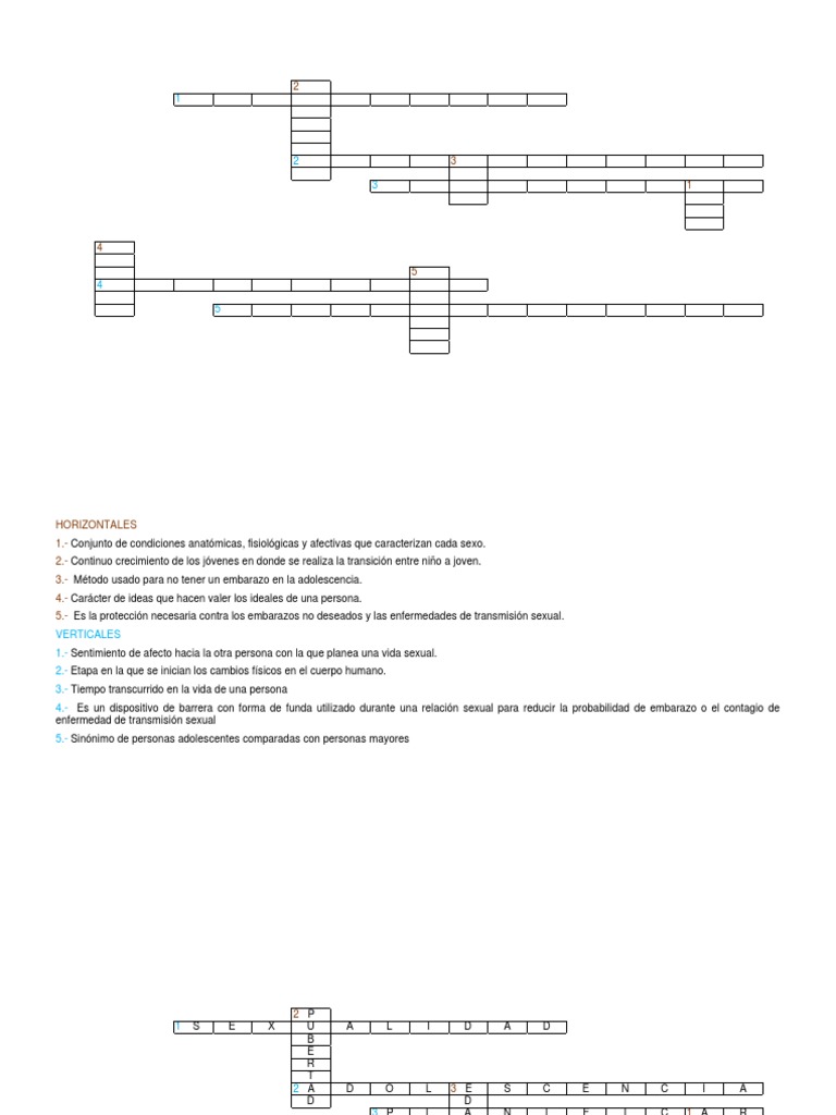 Crucigrama sobre salud y adolescencia | PDF | Adolescencia | Infección ...