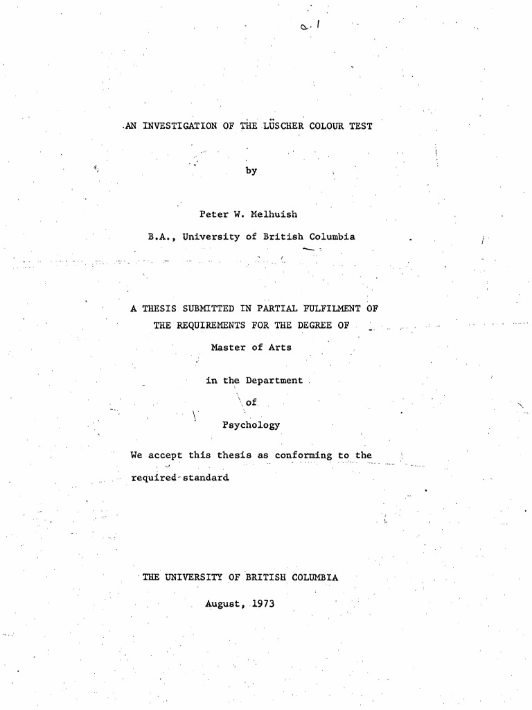 Investigation of Luscher Colour Test | PDF | Color | Thesis