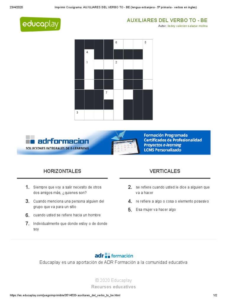 Crucigrama - AUXILIARES DEL VERBO TO - BE | PDF | Idiomas