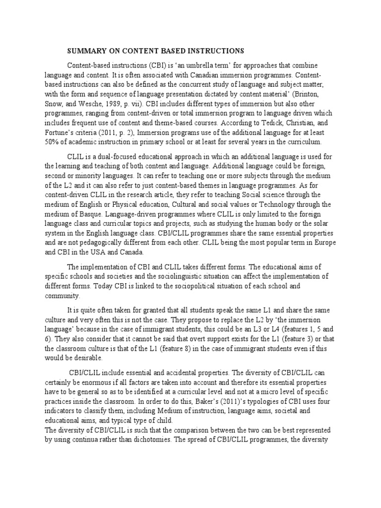 Summary of Week 3 Cbi and Clil | PDF | Communication | Education Theory