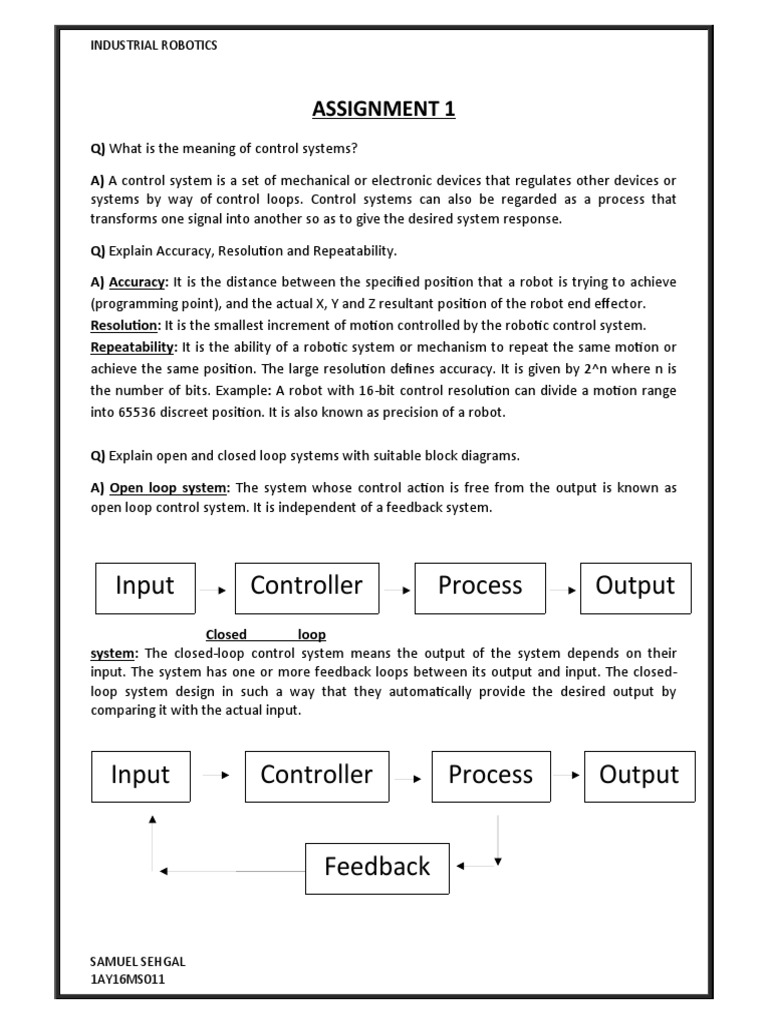 Industrial Robotics Assignment 1 | PDF | Control Theory | Robot