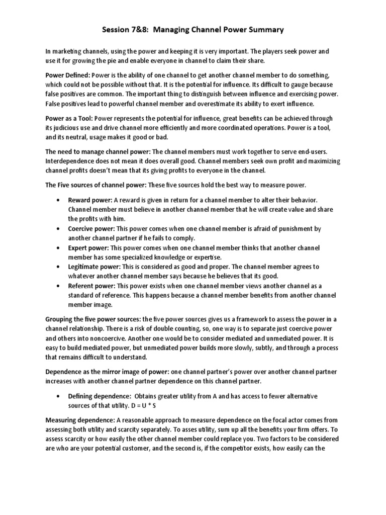 Managing Channel Power Dynamics: A Framework for Assessing Dependence ...