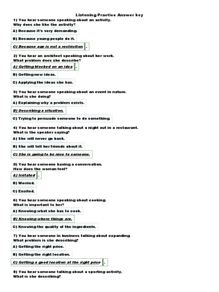 Listening Practice Answer Key | PDF