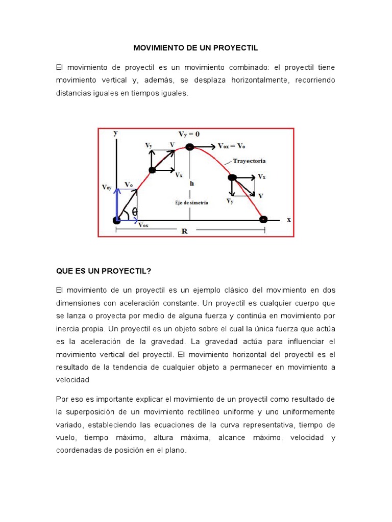 Movimiento de Un Proyectil | PDF | Aceleración | Movimiento (física)
