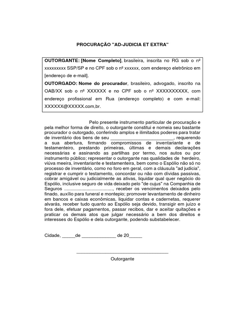 PROCURAÇÃO AD JUDICIA ET EXTRA para Inventário | PDF | Ciências Sociais ...