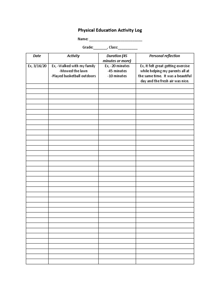 Physical Education Activity Log | PDF