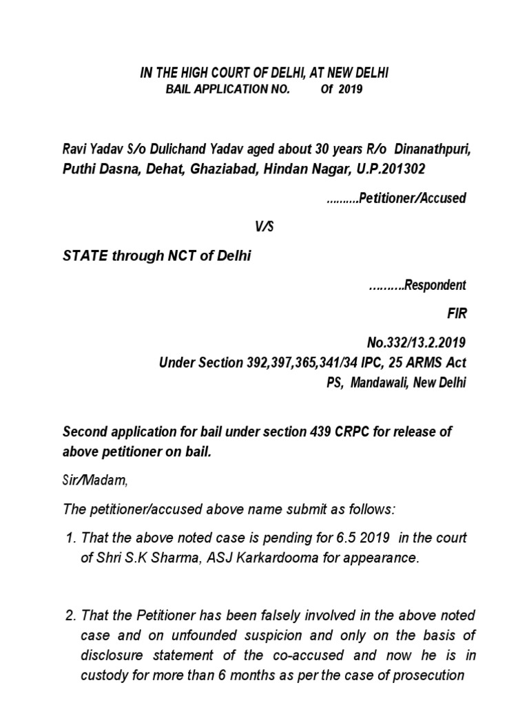 Bail Application No. of 2019 | PDF | Bail | Affidavit