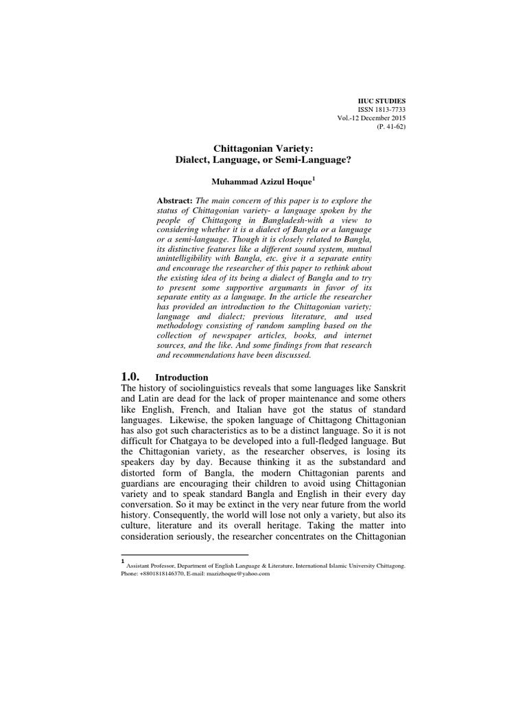 Chittagonian Variety-Dialect, Language, or Semi-Language | PDF ...