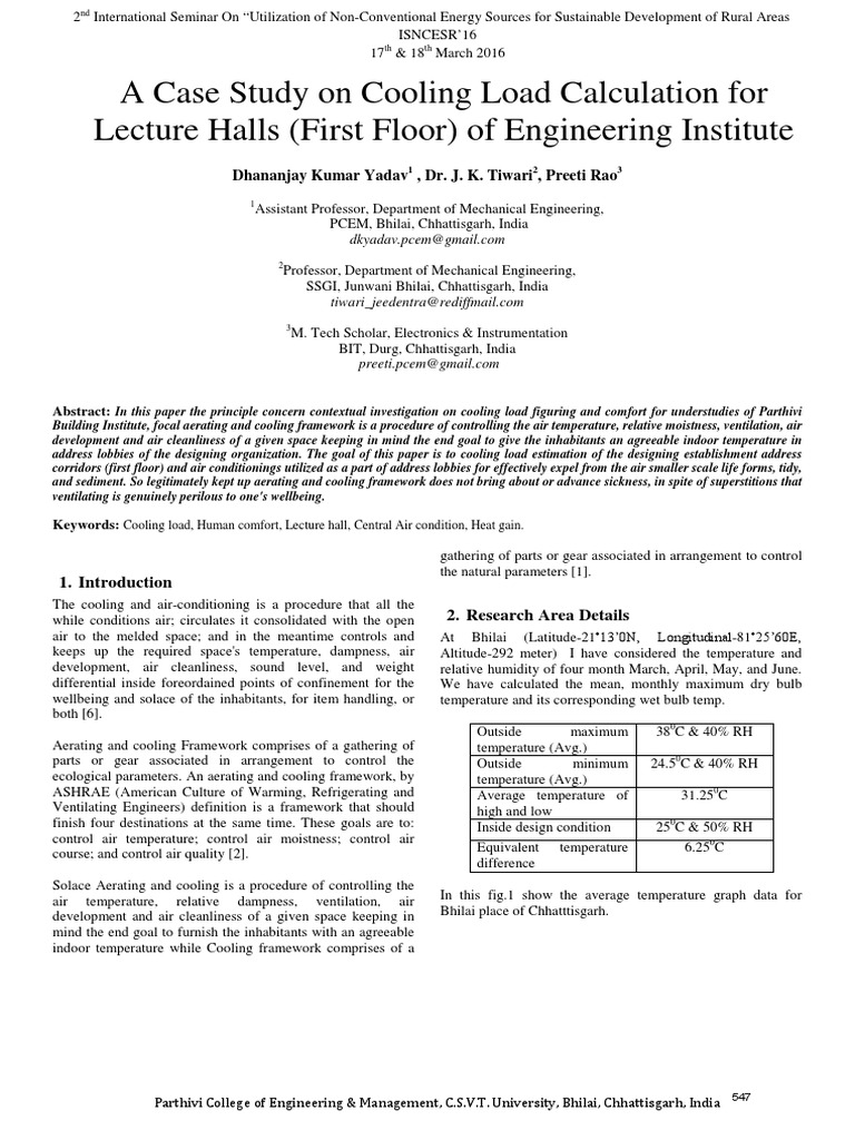A Case Study On Cooling Load Calculation For Lecture Halls (First Floor) of Engineering ...