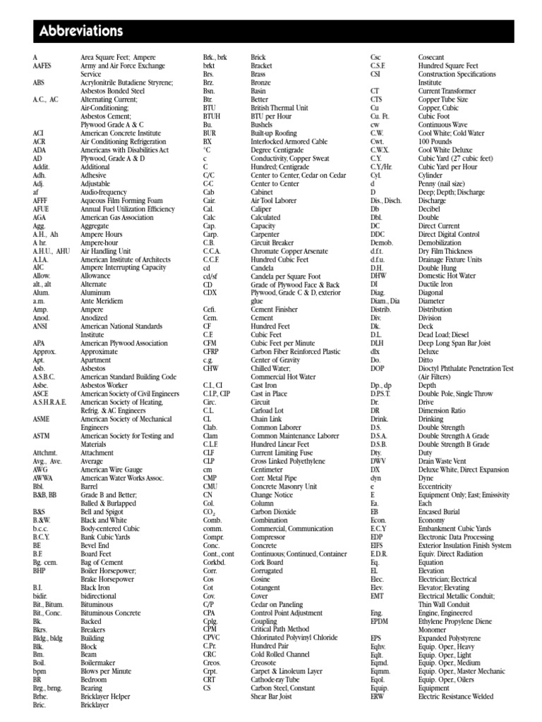 RSMeans Abbrev PDF | PDF | Pipe (Fluid Conveyance) | Polyvinyl Chloride
