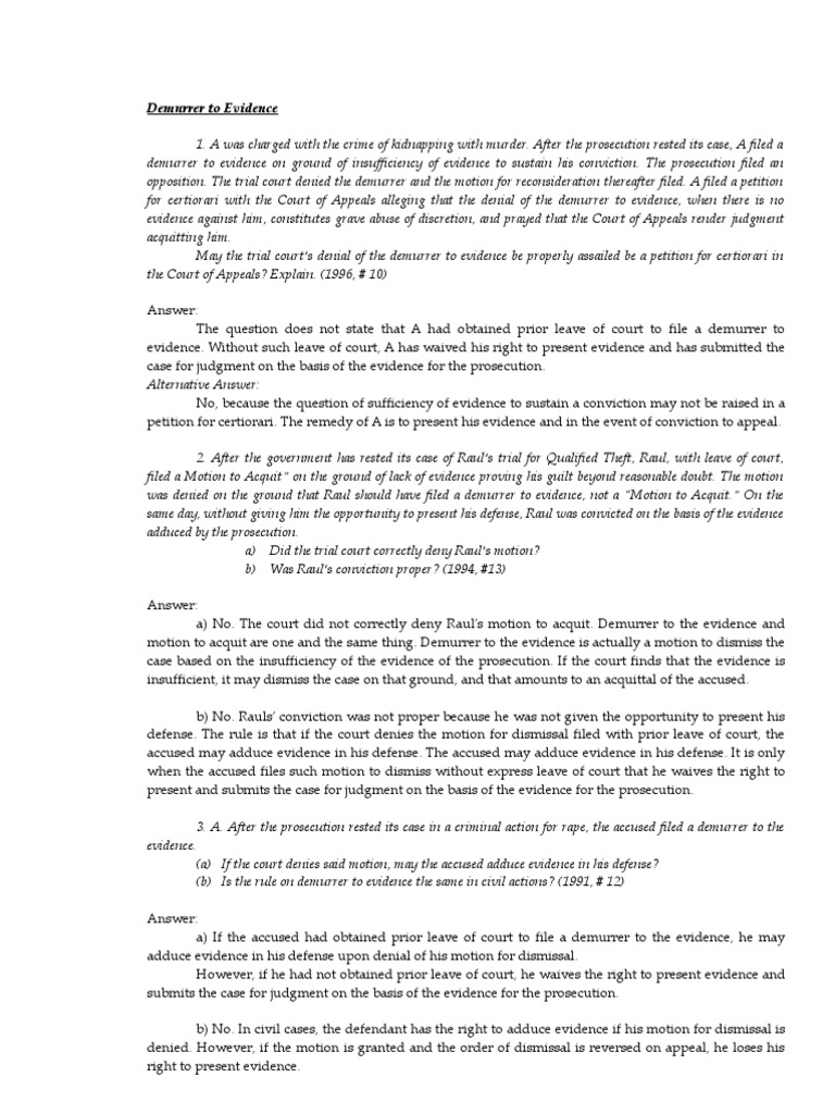 Demurrer To Evidence | PDF | Demurrer | Criminal Justice