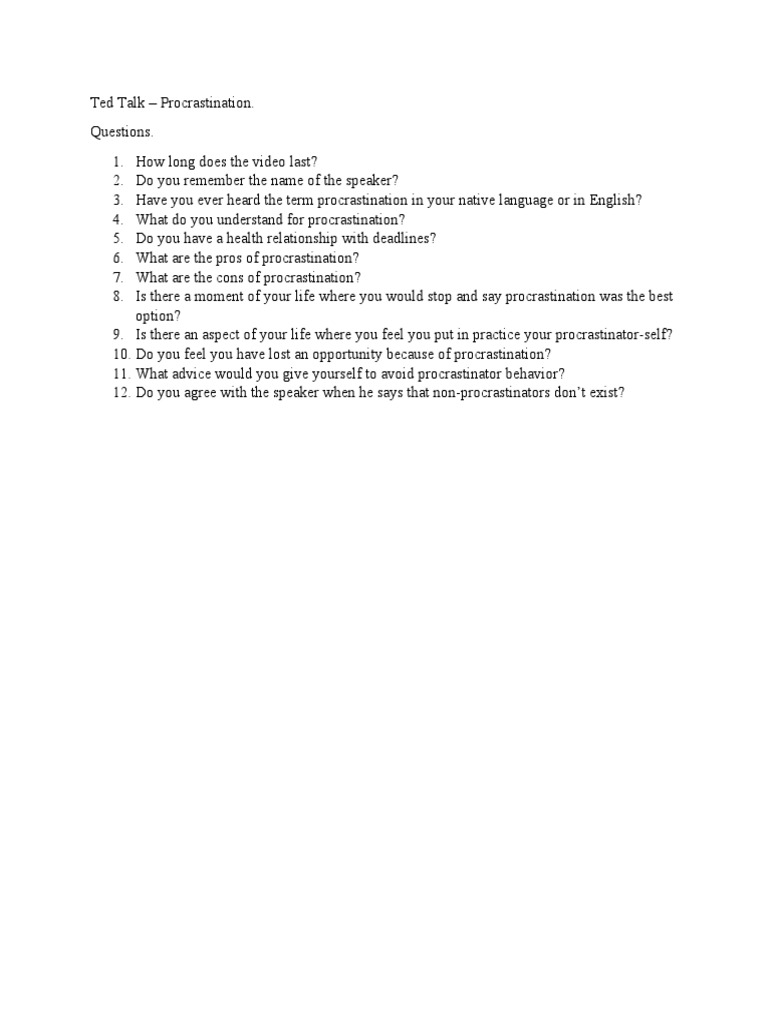 Insights on Procrastination from TED Talk | PDF | Language Arts ...