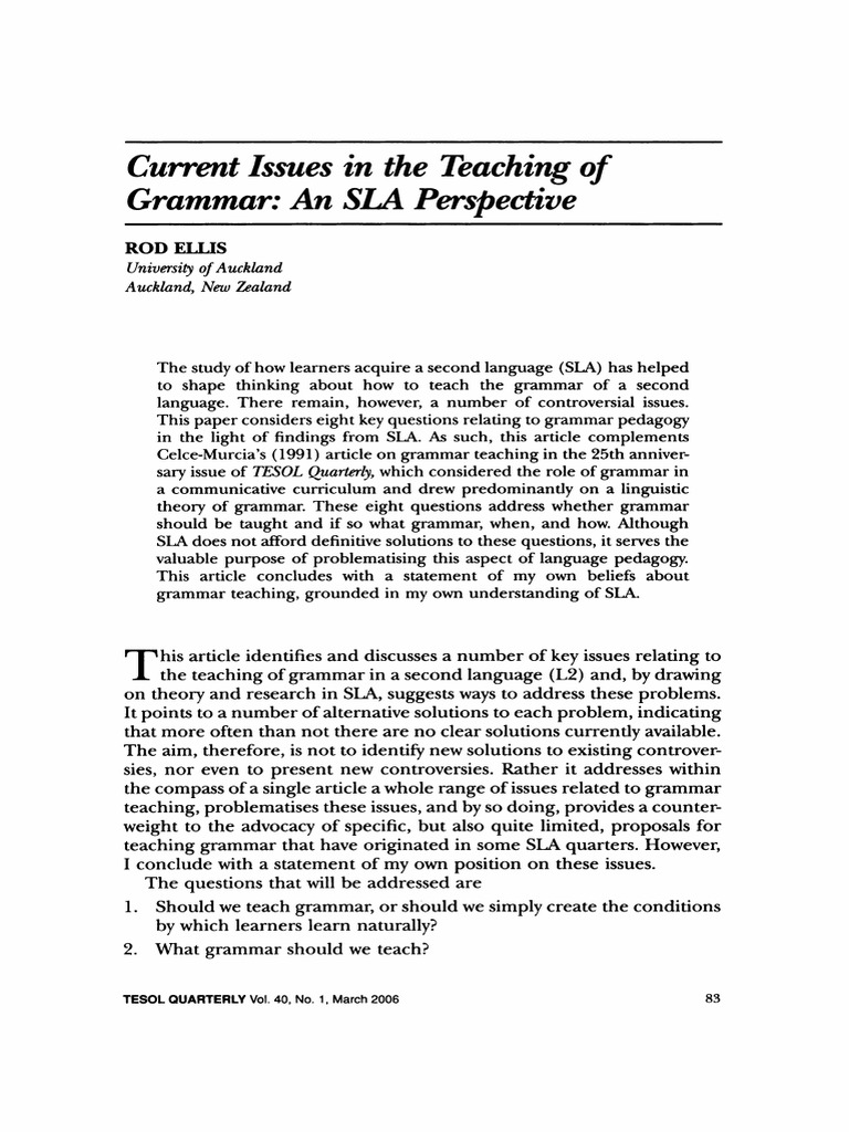 Ellis, R. 2012 - Current Issues in The Teaching of Grammar An SLA Perspective PDF | PDF | Second ...