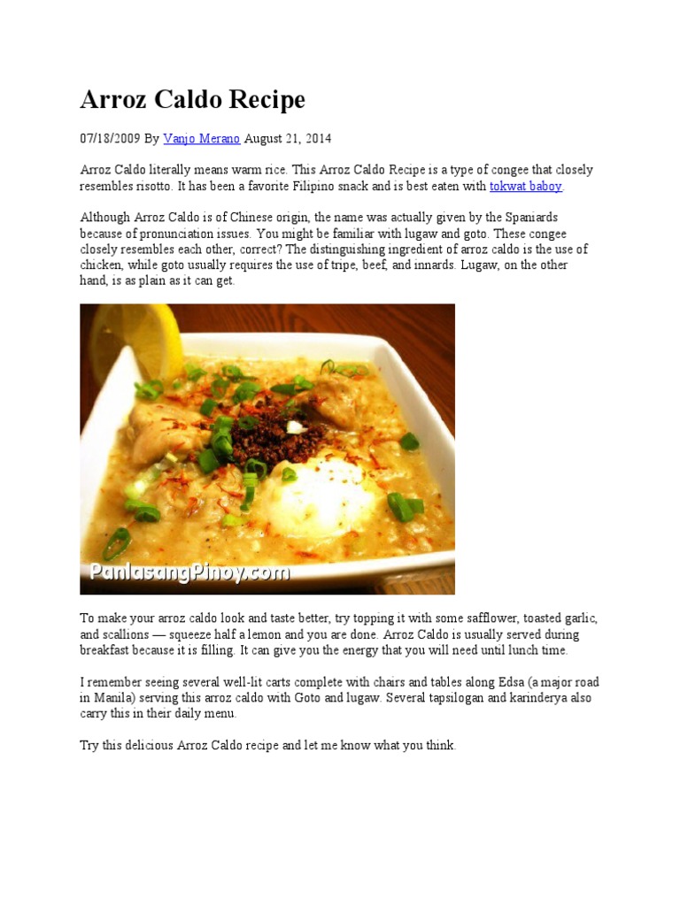 Arroz Caldo Recipe: Vanjo Merano | Download Free PDF | Asian Cuisine ...