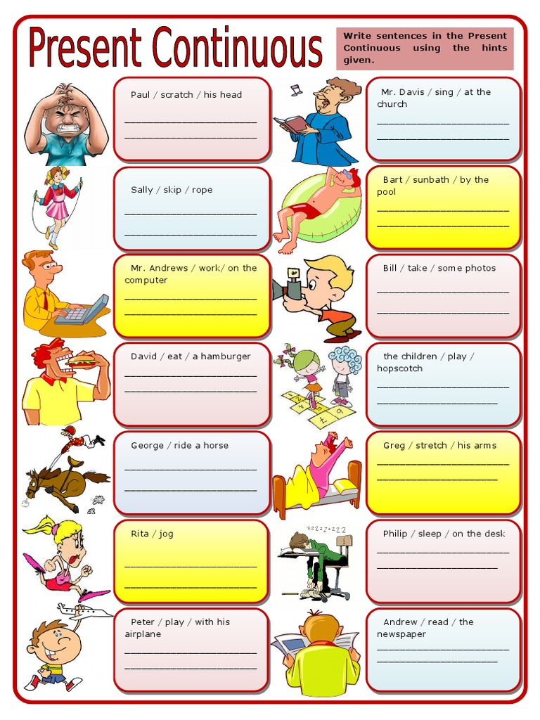 Write Sentences in The Present Continuous Using The Hints Given | PDF