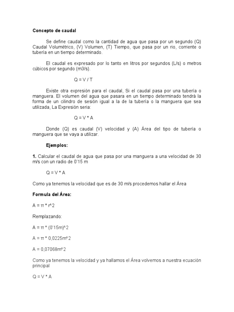 Definición y Cálculo de Caudal | PDF | Métodos y materiales de ...