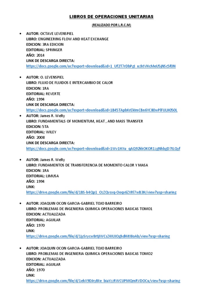 Libros de Operaciones Unitarias PDF | PDF | Ingeniería Química ...