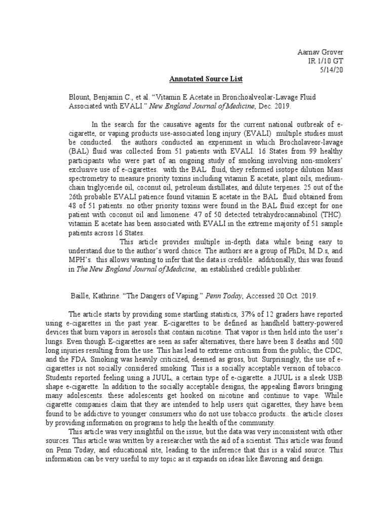 Annotated Source List | PDF | Electronic Cigarette | Cigarette