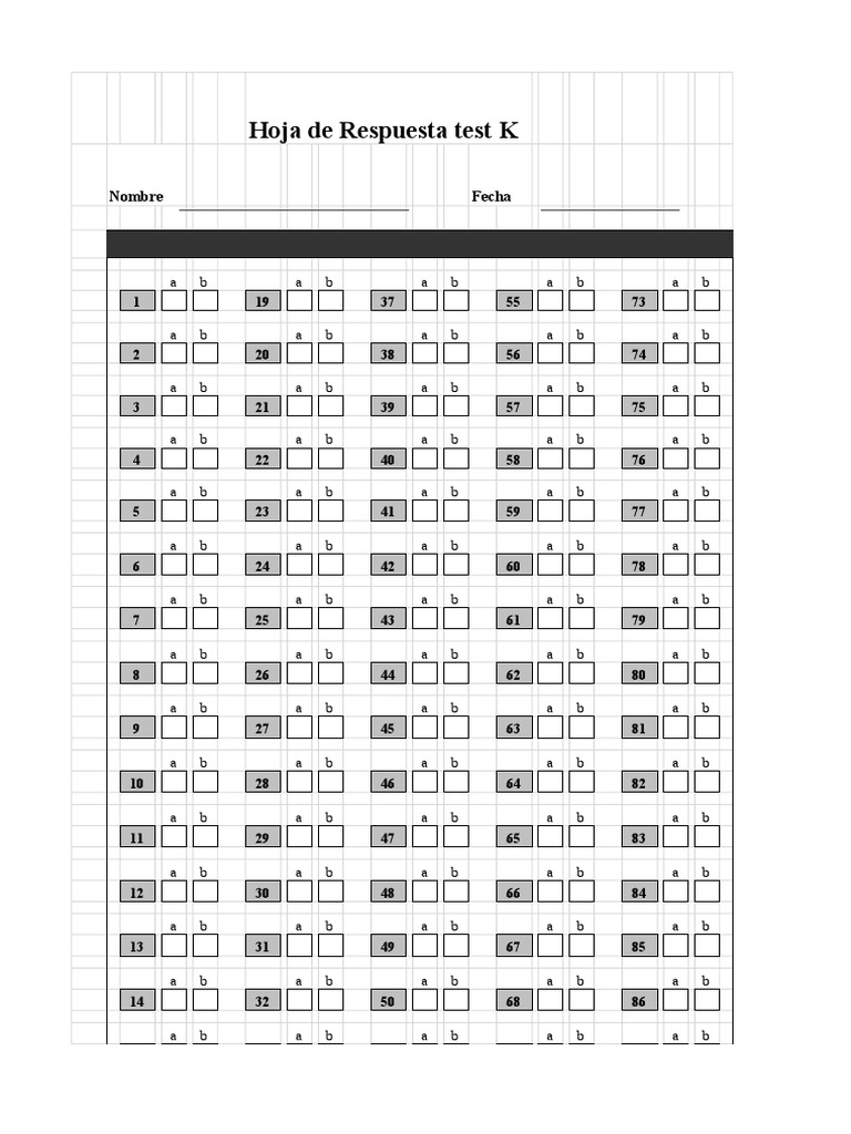 Hoja de Respuesta Test K | PDF