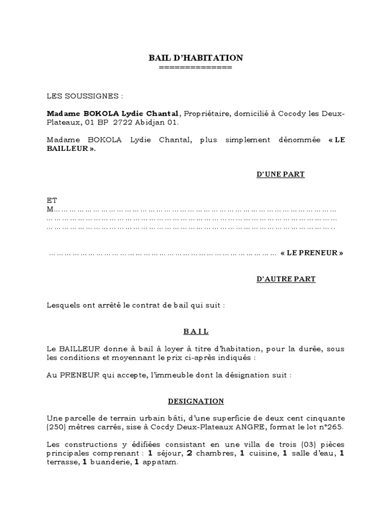 Bail D'habitation | PDF | Location | Assurance