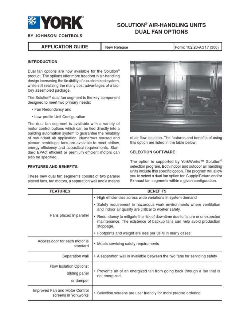 Application Guide: Solution Air-Handling Units Dual Fan Options | PDF ...