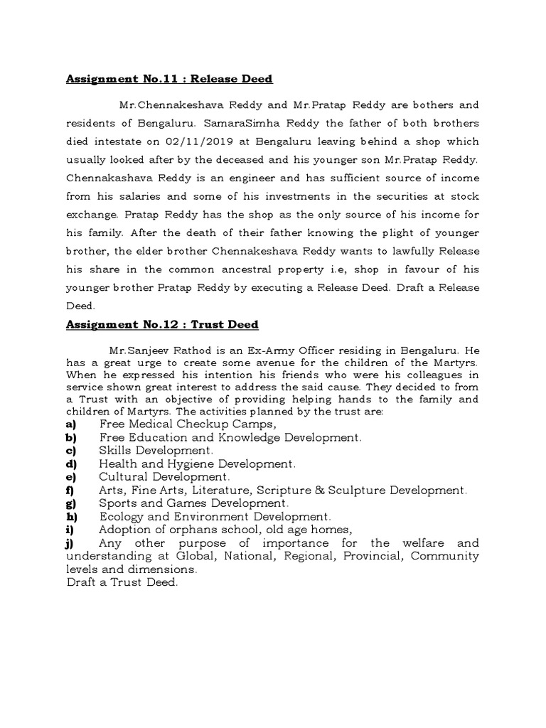 Assignment No.11: Release Deed | PDF | Deed | Property