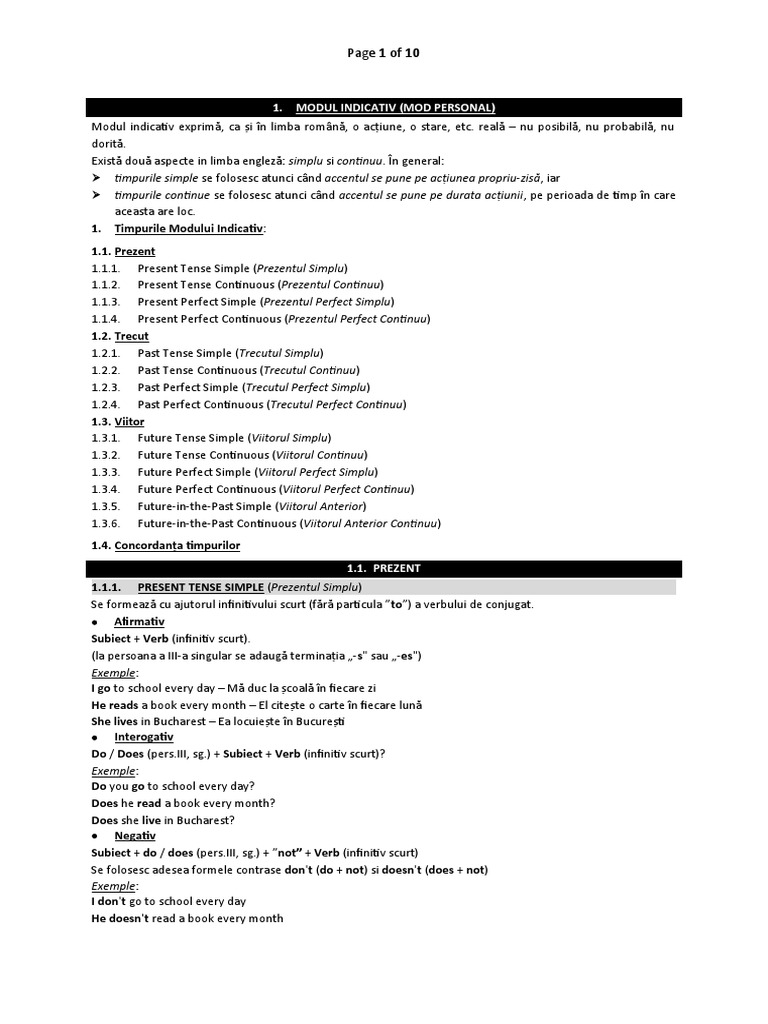 Modul Indicativ (Mod Personal) | PDF