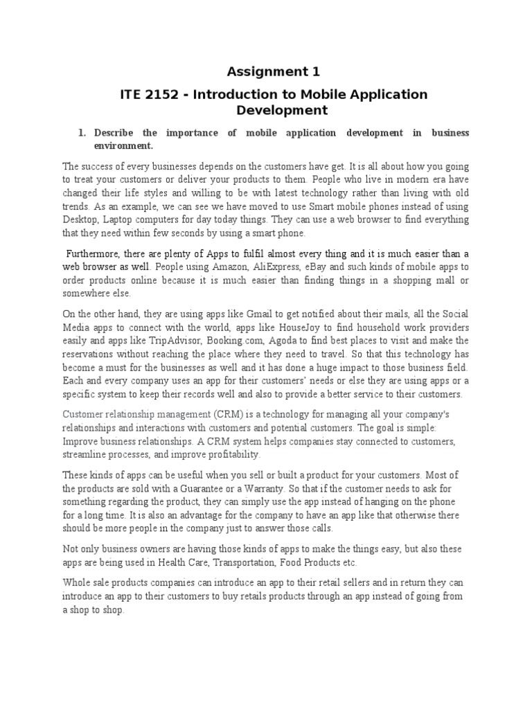 Assignment 1 ITE 2152 - Introduction To Mobile Application Development ...