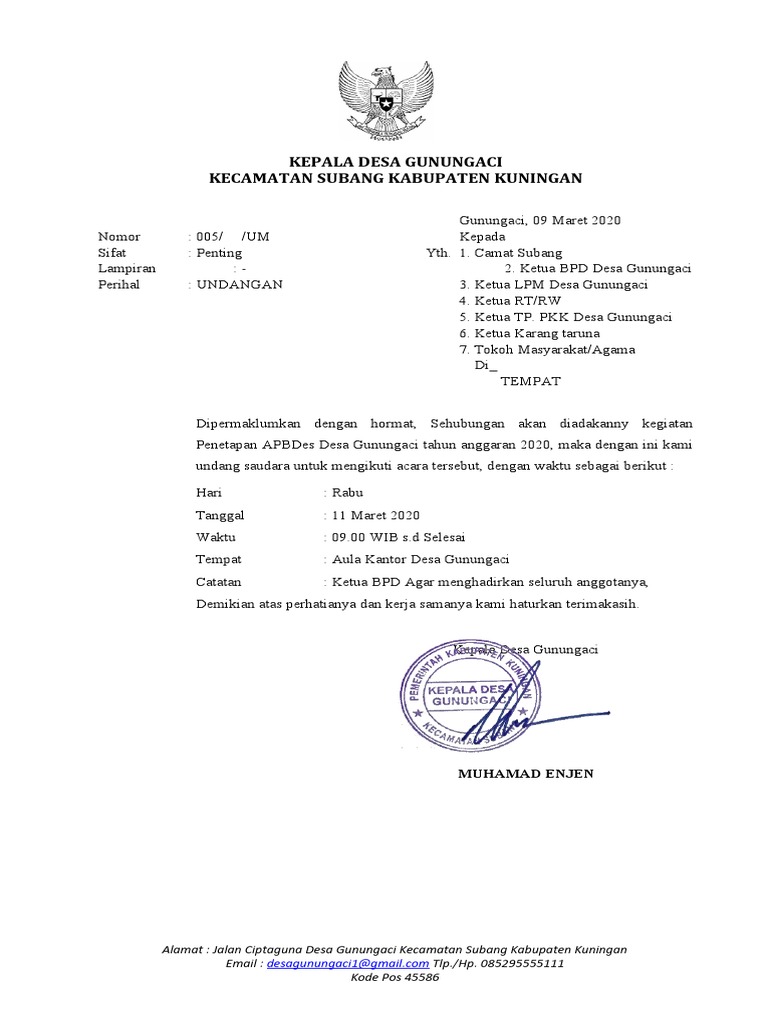 Surat Undangan Penetapan APBDes | PDF