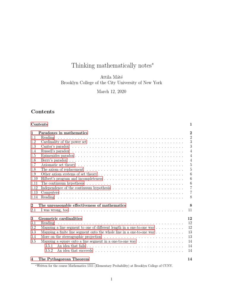 Thinking Mathematically Notes | PDF | Set (Mathematics) | Axiom