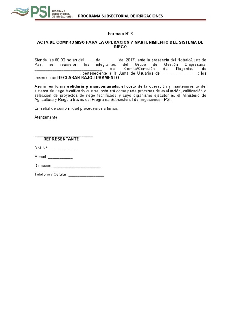 Formato 3 - Modelo de Compromiso para La O&M | PDF