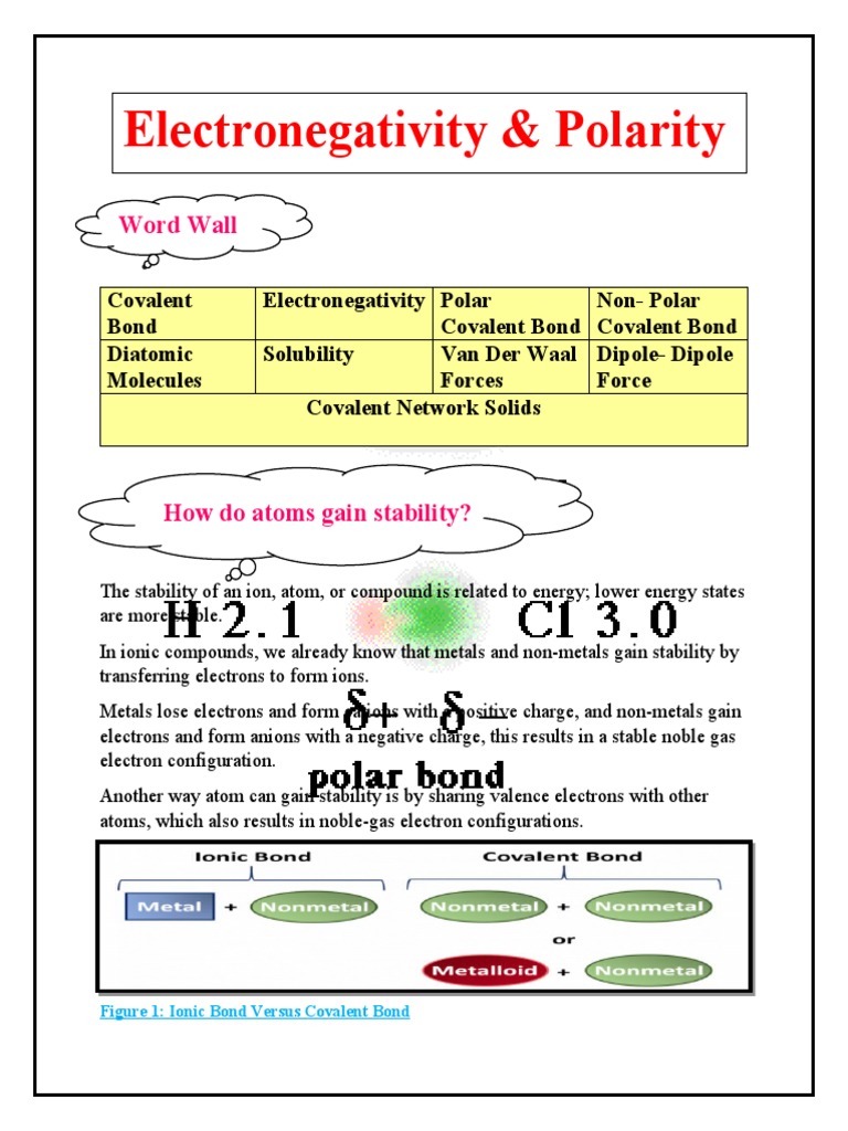 Electronegativity and Polarity - Facts | PDF | Chemical Polarity ...