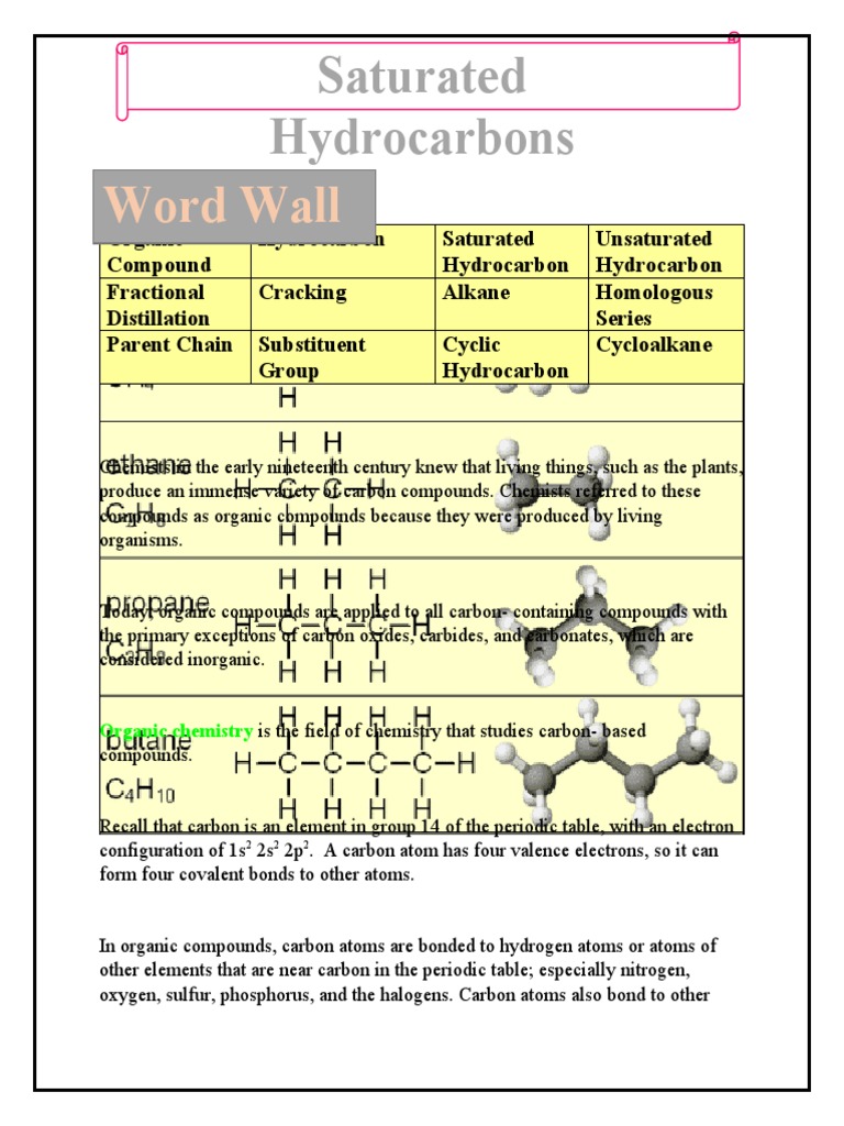 Saturated Hydrocarbons - Facts | PDF | Alkane | Hydrocarbons