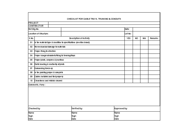 Cable Tray Checklist | PDF