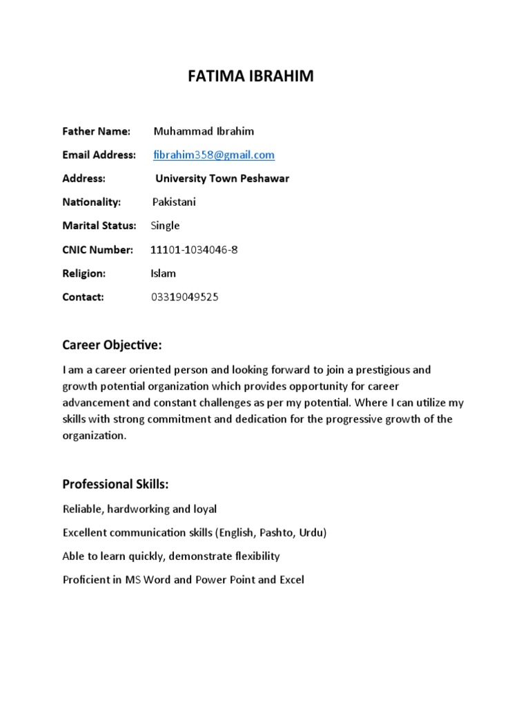 FATIMA IBRAHIM CV