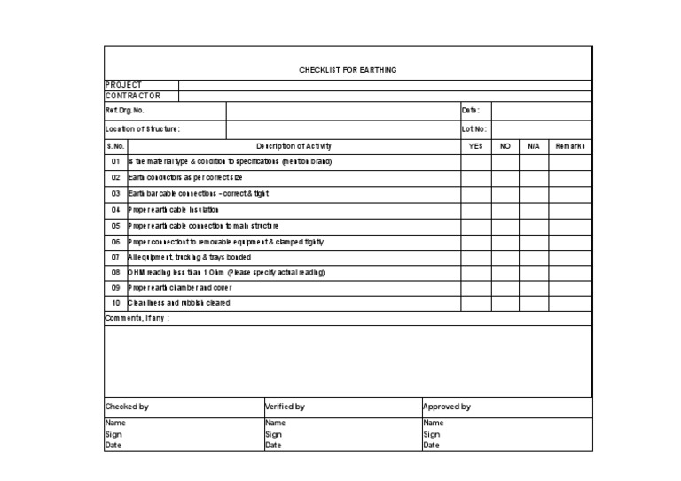 Project Contractor: Checklist For Earthing | PDF