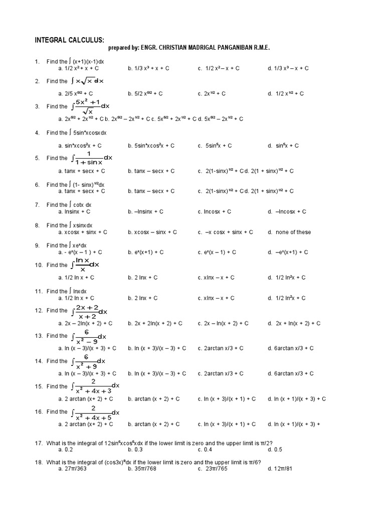 Integral Calculus Practice Questions | PDF | Space | Mathematical Analysis