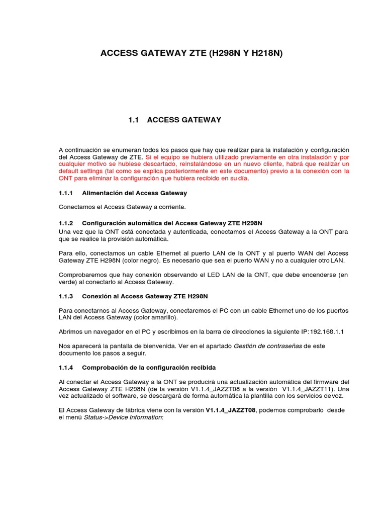 Router Zte H298N y H218N PDF | PDF | Gateway (Telecomunicaciones ...