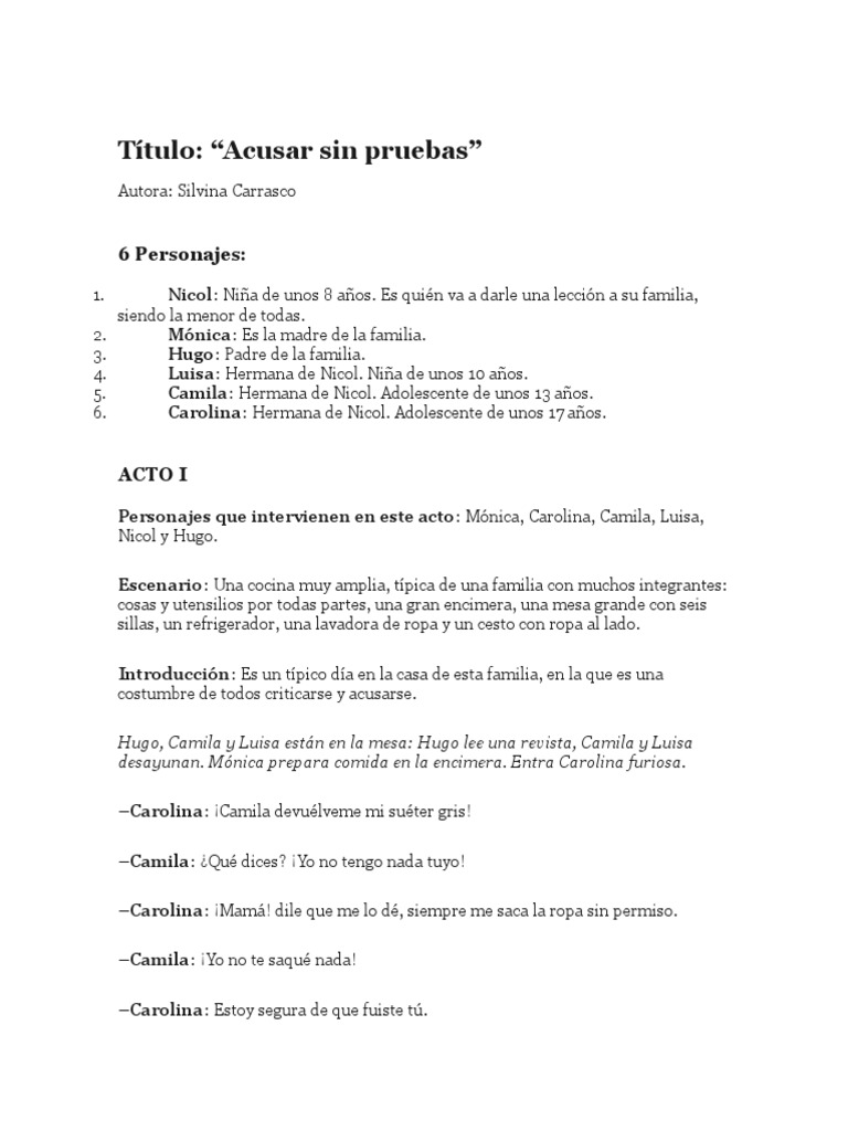 Obra De Teatro Con 6 Personajes 5 Niñas Y Un Niño Pdf