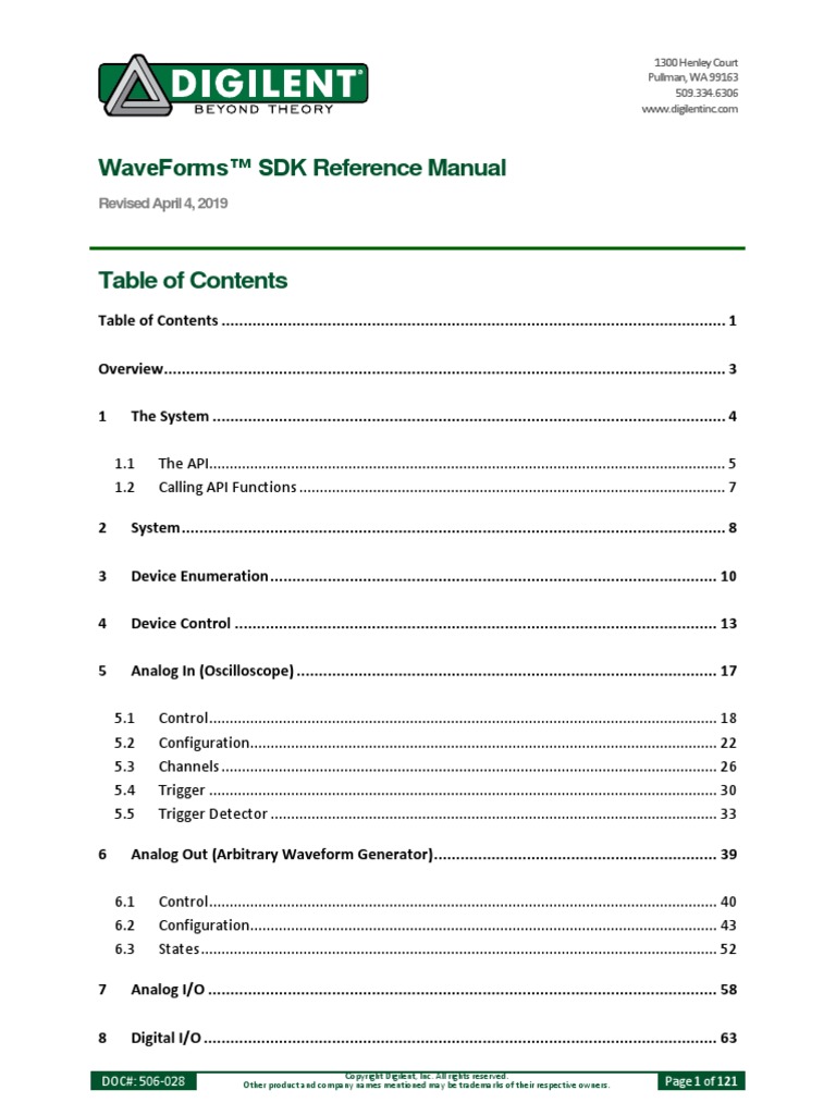Waveforms™ SDK Reference Manual: Revised April 4, 2019 | PDF | Parameter (Computer Programming ...