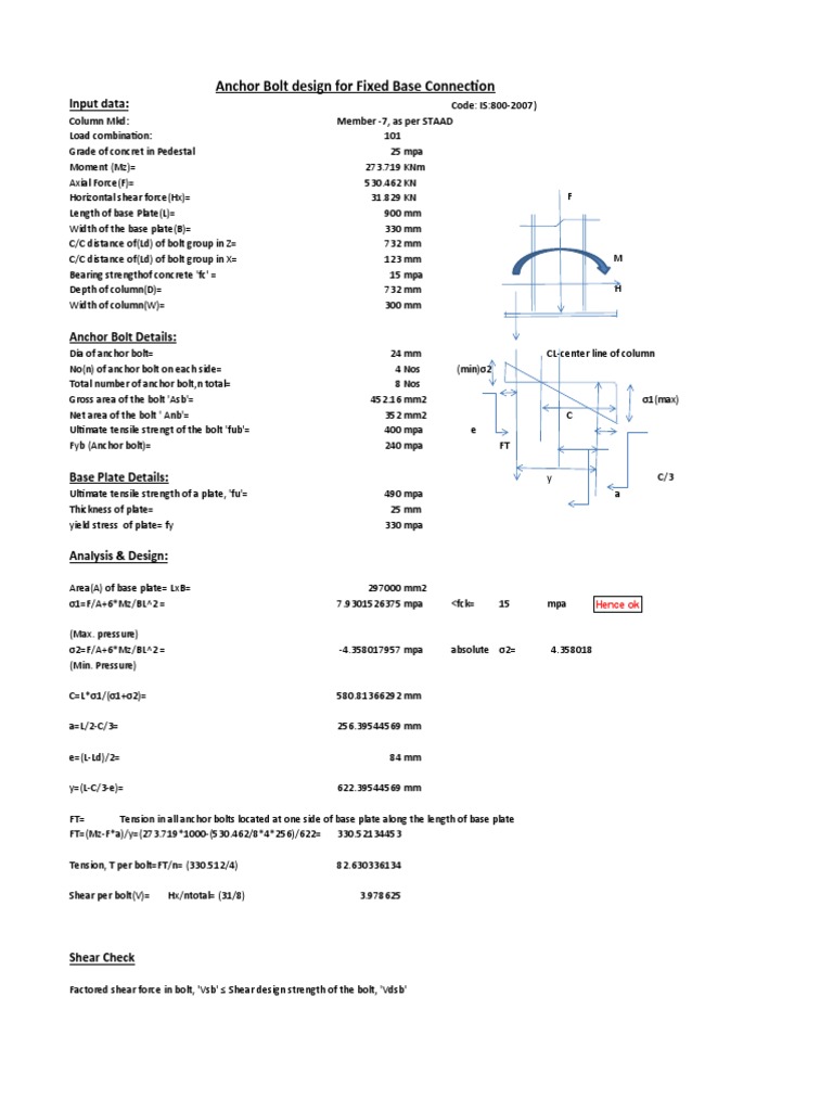 Fixed Base Anchor Bolt Design | PDF | Screw | Strength Of Materials