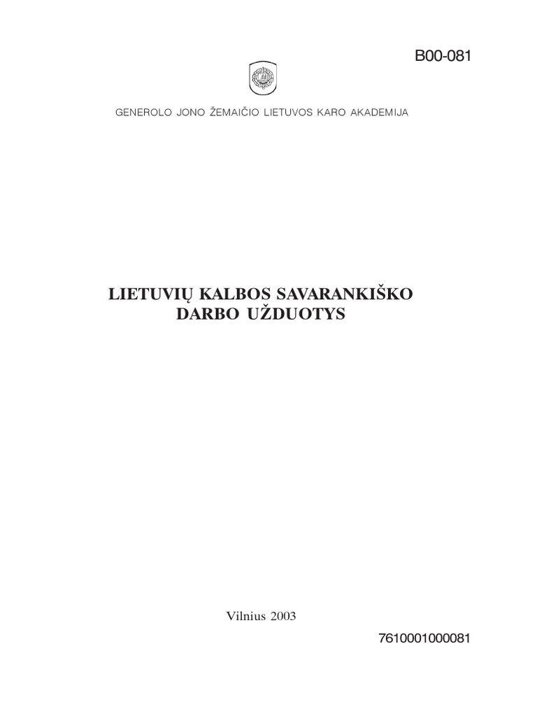 Lietuviu Kalbos Savarankisko Darbo Uzduotys PDF | PDF