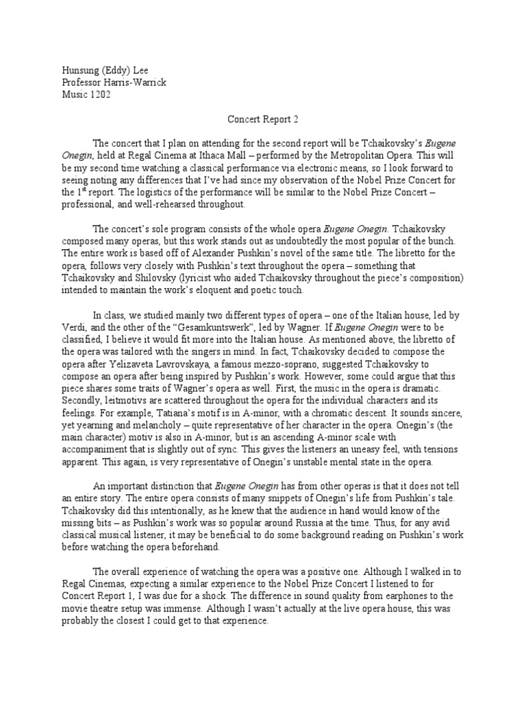 Concert Report 2 - Final | PDF | Pyotr Ilyich Tchaikovsky | Opera