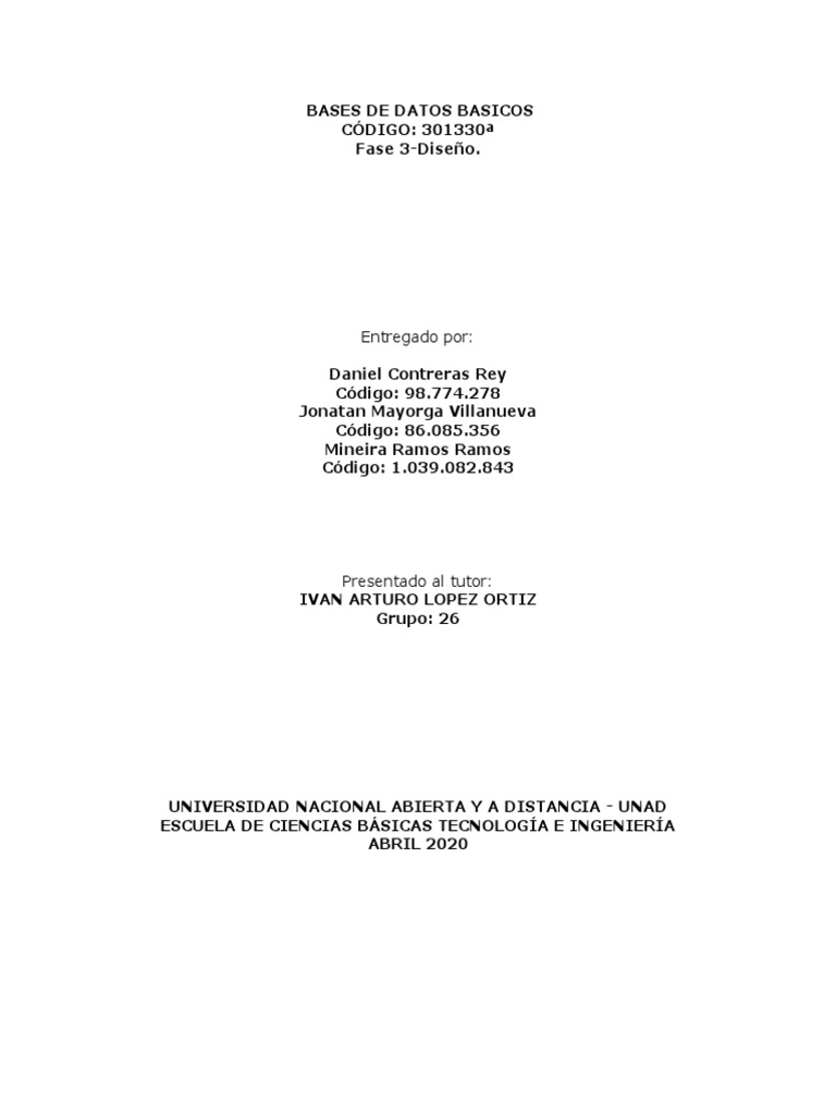 Fase 3-Diseño | PDF | Base de datos relacional | Bases de datos